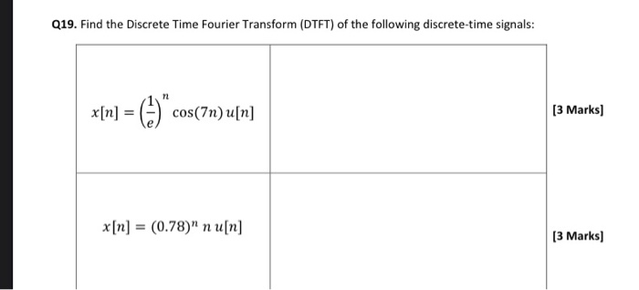 Solved Q19. Find the Discrete Time Fourier Transform (DTFT) | Chegg.com