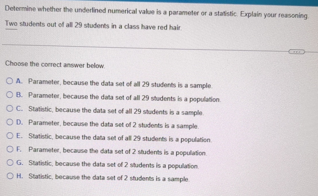 Solved Determine whether the underlined numerical value is a | Chegg.com