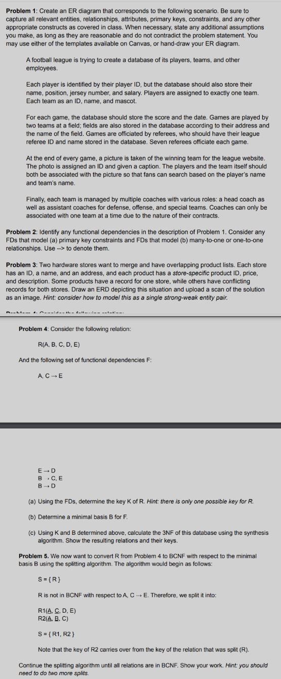 Solved Draw the ER diagram and answer problem 1-5 | Chegg.com