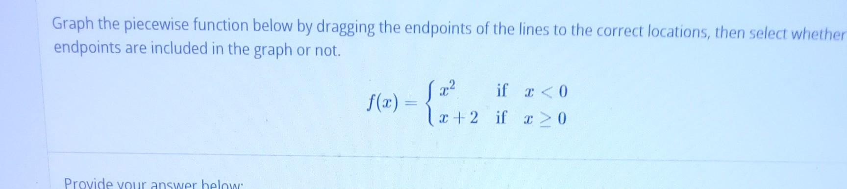 Solved Graph the piecewise function below by dragging the | Chegg.com