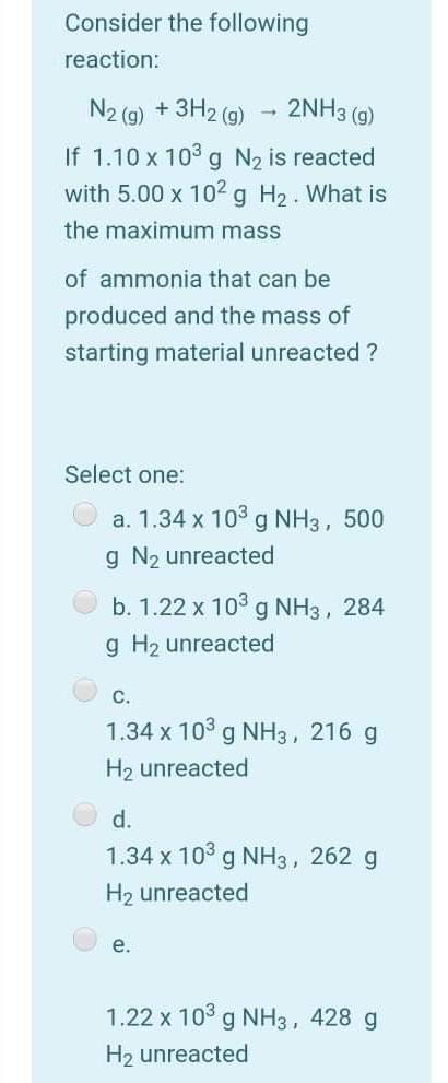 Solved Consider the following reaction: 2NH3 (9) N2(g) + | Chegg.com