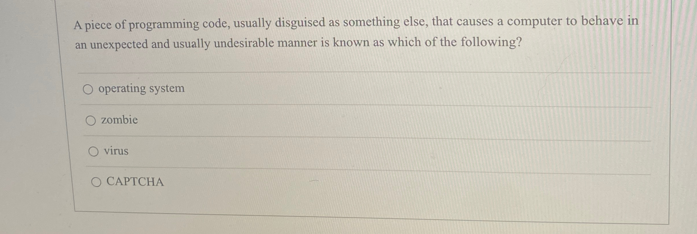 Solved A piece of programming code, usually disguised as | Chegg.com
