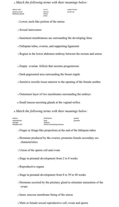 Solved 3. Release of an egg cell from the ovary 6. Muscle | Chegg.com