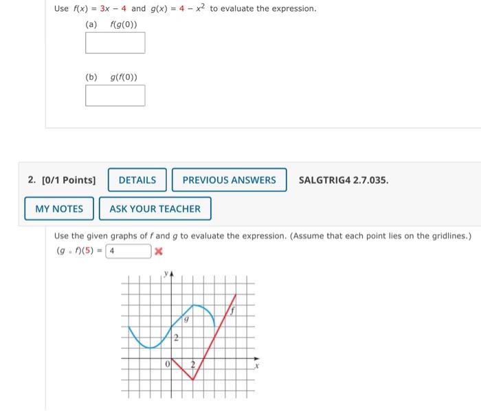 Solved Use f(x)=3x−4 and g(x)=4−x2 to evaluate the | Chegg.com Solved Use f(x)=3x−4 and g(x)=4−x2 to evaluate the | Chegg.com