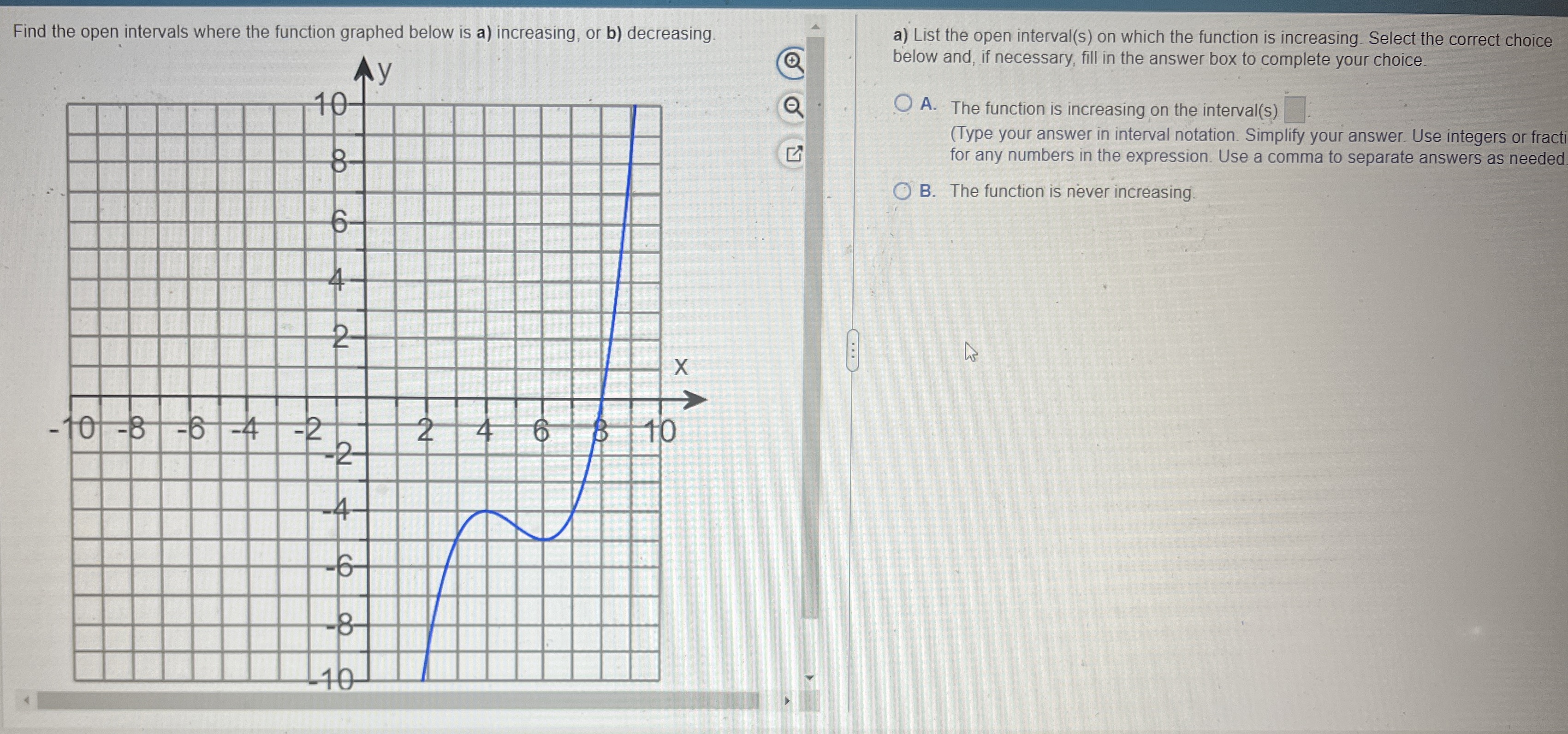 Solved Find the open intervals where the function graphed | Chegg.com