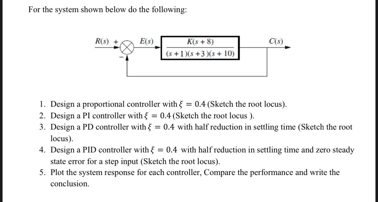Solved For the system shown below do the following:Design a | Chegg.com