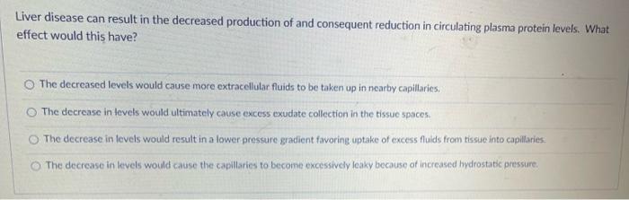 Solved Liver disease can result in the decreased production | Chegg.com