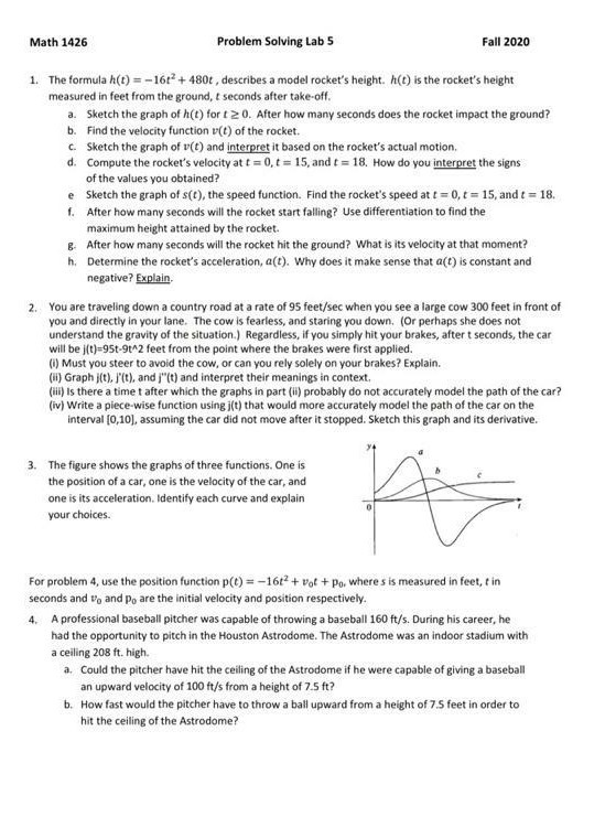 Solved Math 1426 Problem Solving Lab 5 Fall 2020 1. The | Chegg.com