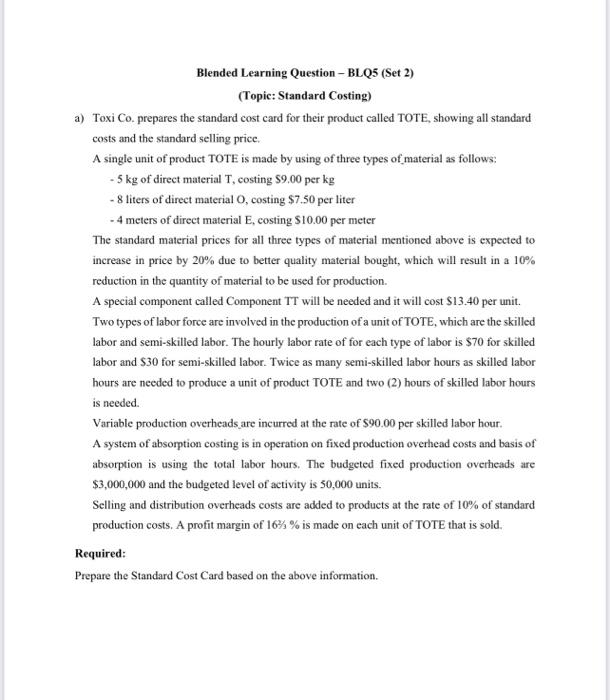 Solved Blended Learning Question - BLQ5 (Set 2) (Topic: | Chegg.com