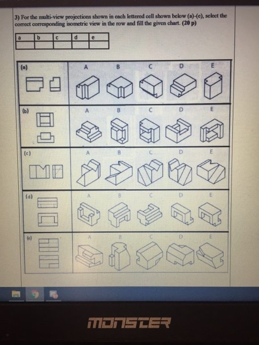 Solved 3) For the multi-view projections shown in cach | Chegg.com