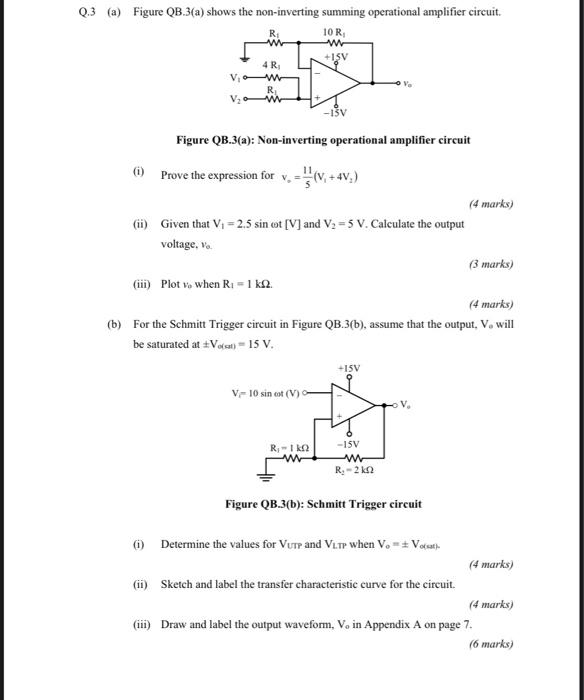 Solved 3 (a) Figure QB.3(a) shows the non-inverting summing | Chegg.com