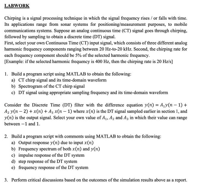 Chirping is a signal processing technique in which | Chegg.com