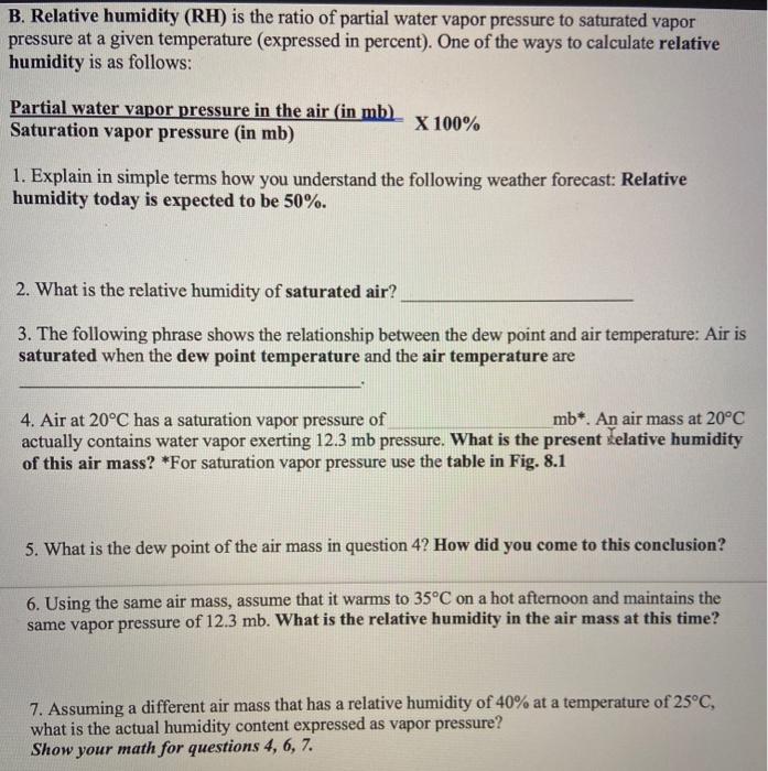 Solved B. Relative humidity (RH) is the ratio of partial | Chegg.com