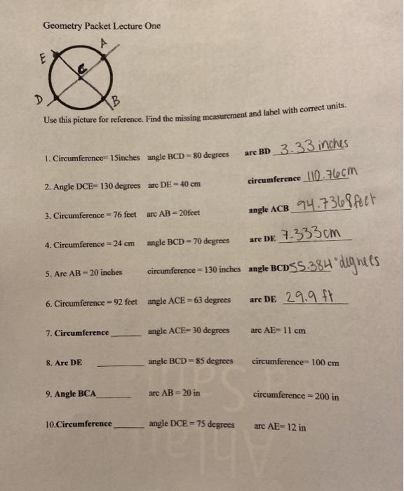 Solved Geometry Packet Lecture One A E D B Use this picture | Chegg.com