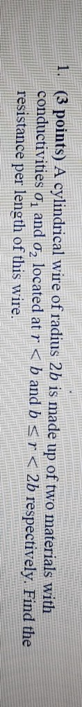 Solved 1. (3 points) A cylindrical wire of radius 2b is made | Chegg.com