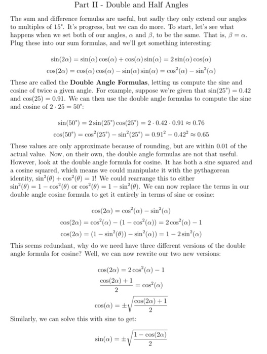 Solved Part II - Double and Half Angles The sum and | Chegg.com
