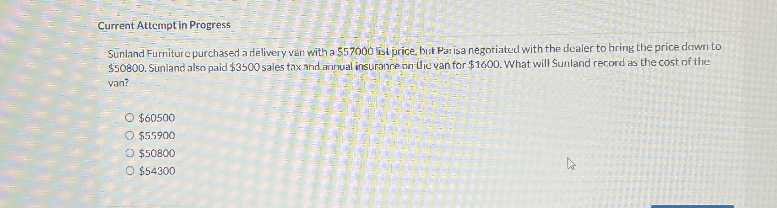 Solved Current Attempt in ProgressSunland Furniture | Chegg.com
