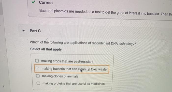 Solved Correct Bacterial plasmids are needed as a tool to | Chegg.com