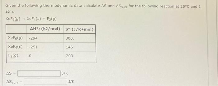 Solved Given the following thermodynamic data calculate ΔS | Chegg.com