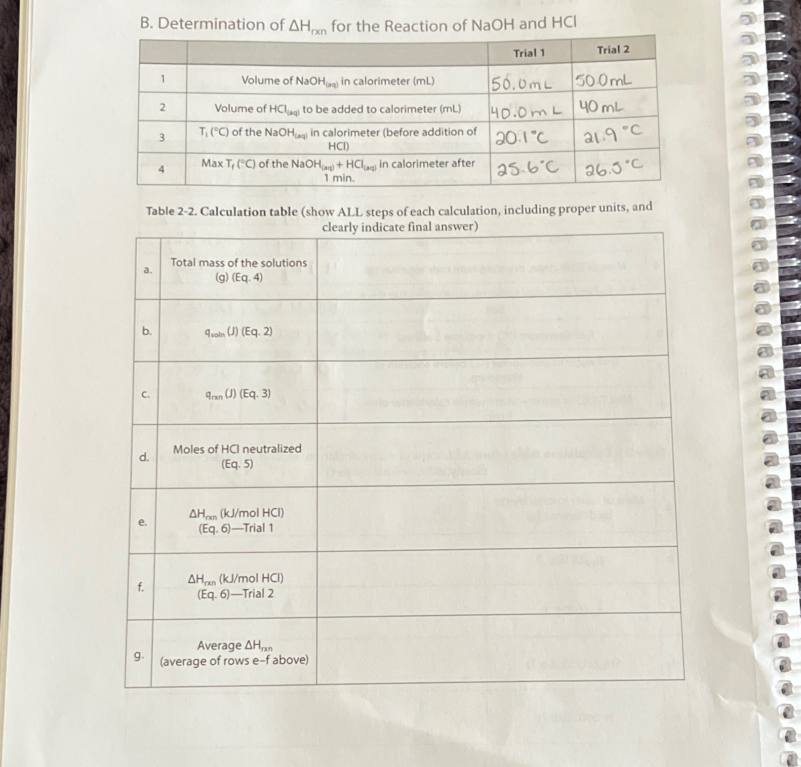 Solved B. ﻿Determination of ΔHrxn ﻿for the Reaction of NaOH | Chegg.com