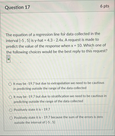 Solved Question 176 ﻿ptsThe equation of a regression line | Chegg.com