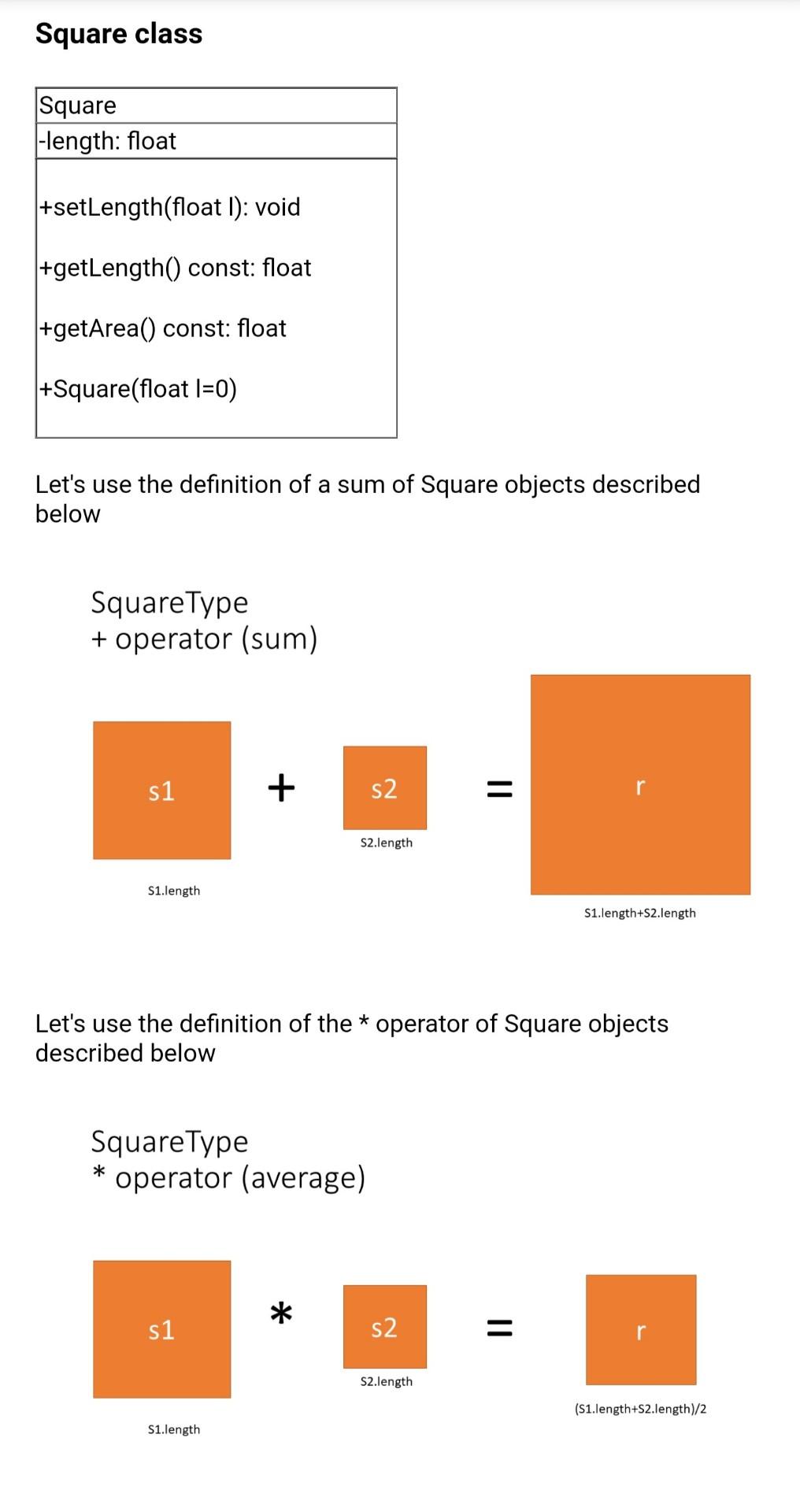 Solved Square class Square -length: float +setLength(float | Chegg.com