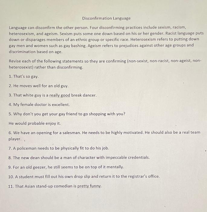 Solved Disconfirmation Language Language can disconfirm the | Chegg.com