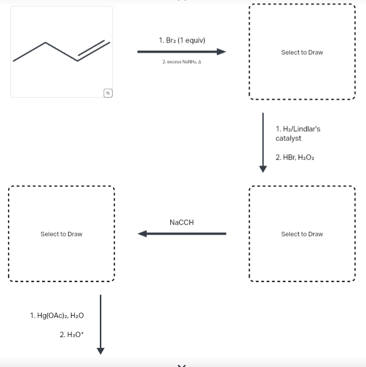 Solved Br2 (1 ﻿equiv)excess NaNH2,ΔHg(OAc)2,H2OH3O+Select to | Chegg.com