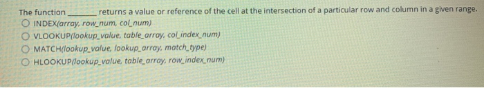 Solved The function returns a value or reference of the cell | Chegg.com