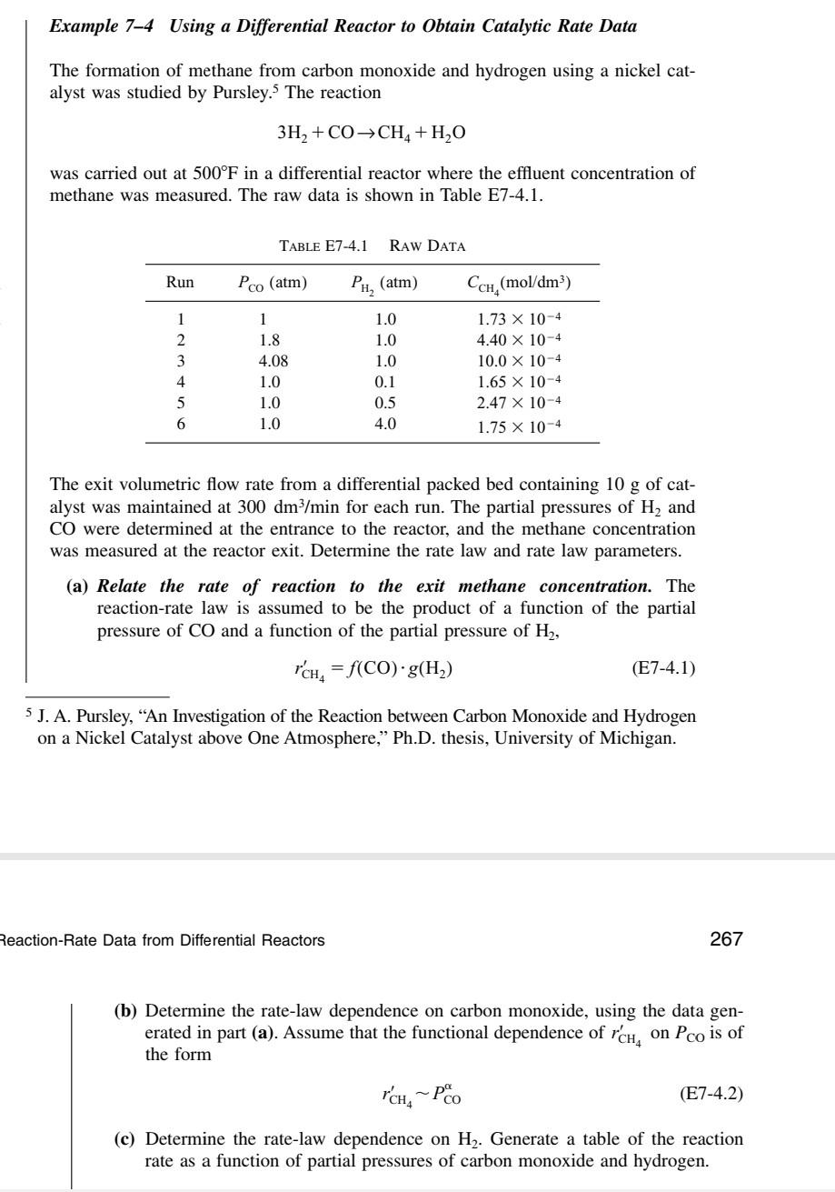 Example 7-4 Using a Differential Reactor to Obtain | Chegg.com