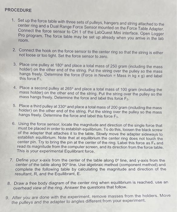 Solved PROCEDURE 1. Set up the force table with three sets | Chegg.com