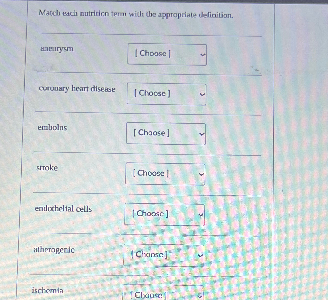 Solved Match each nutrition term with the appropriate | Chegg.com