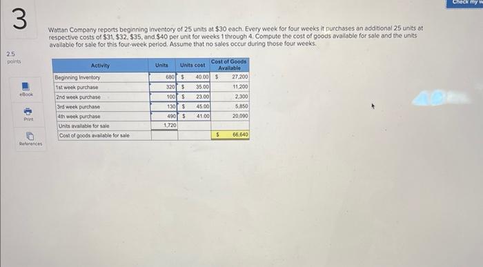 Solved Wattan Company reports beginning inventory of 25 | Chegg.com