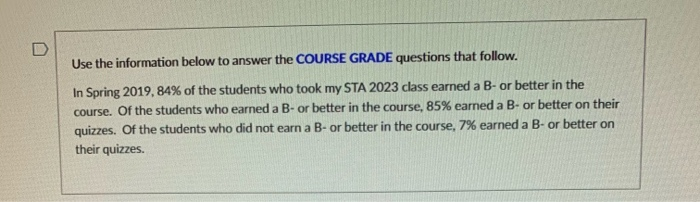 Solved D Use the information below to answer the COURSE | Chegg.com