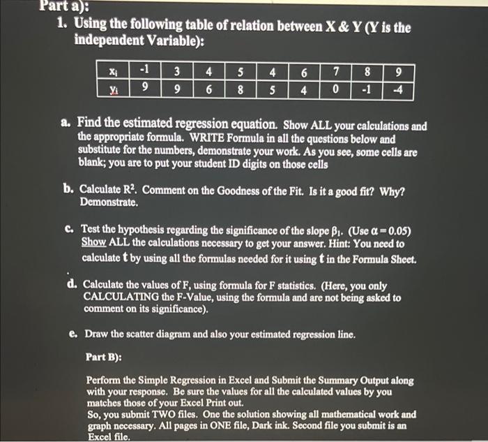 Solved 1. Using the following table of relation between | Chegg.com