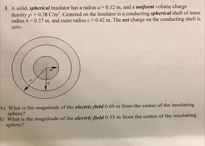 Solved 3. A solid, spherical insulator has a radius a = 0.12 | Chegg.com