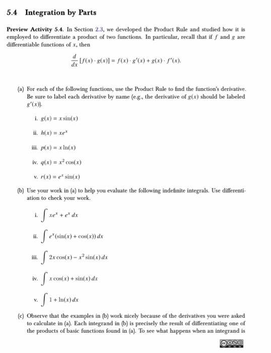 Solved 5.4 Integration by Parts Preview Activity 5.4. In | Chegg.com