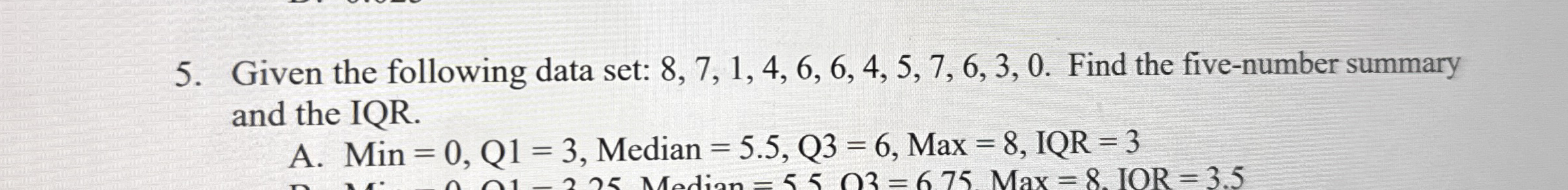 Solved Given the following data set: | Chegg.com