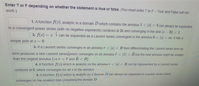 Solved (3 points) Enter Tor F depending on whether the | Chegg.com