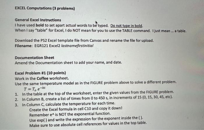 General Excel Instructions I have used bold to set | Chegg.com