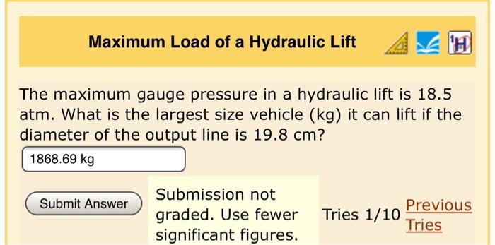 Solved Maximum Load of a Hydraulic Lift 'H The maximum gauge | Chegg.com