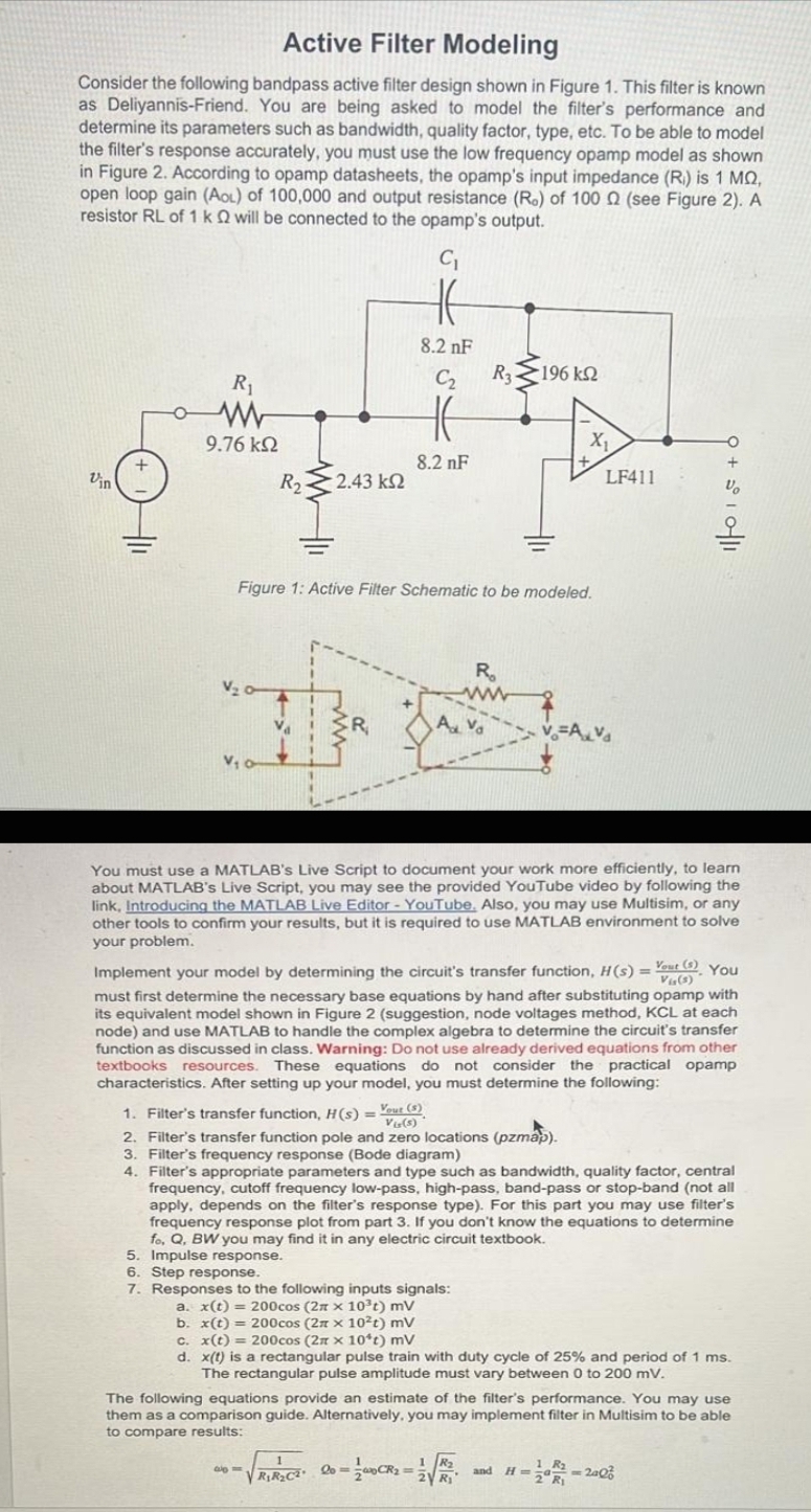 Solved Active Filter ModelingConsider the following bandpass | Chegg.com