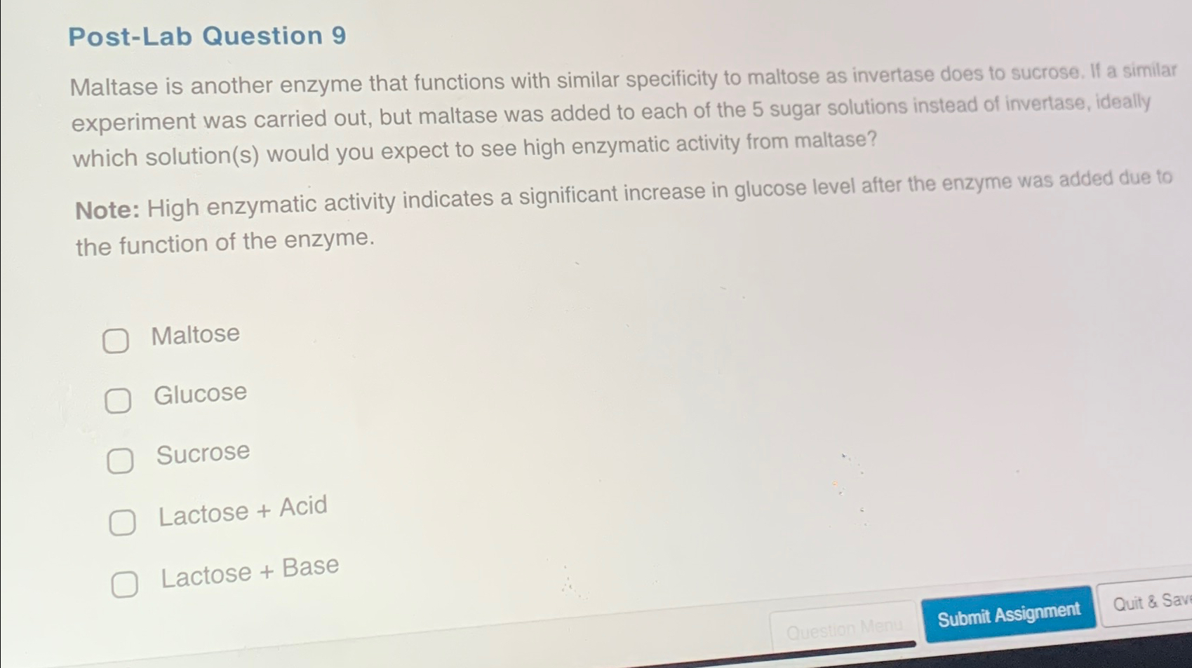 Solved Post-Lab Question 9Maltase is another enzyme that | Chegg.com