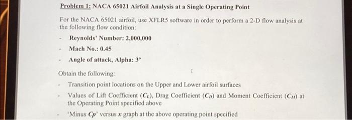 Solved Problem 1: NACA 65021 Airfoil Analysis at a Single | Chegg.com