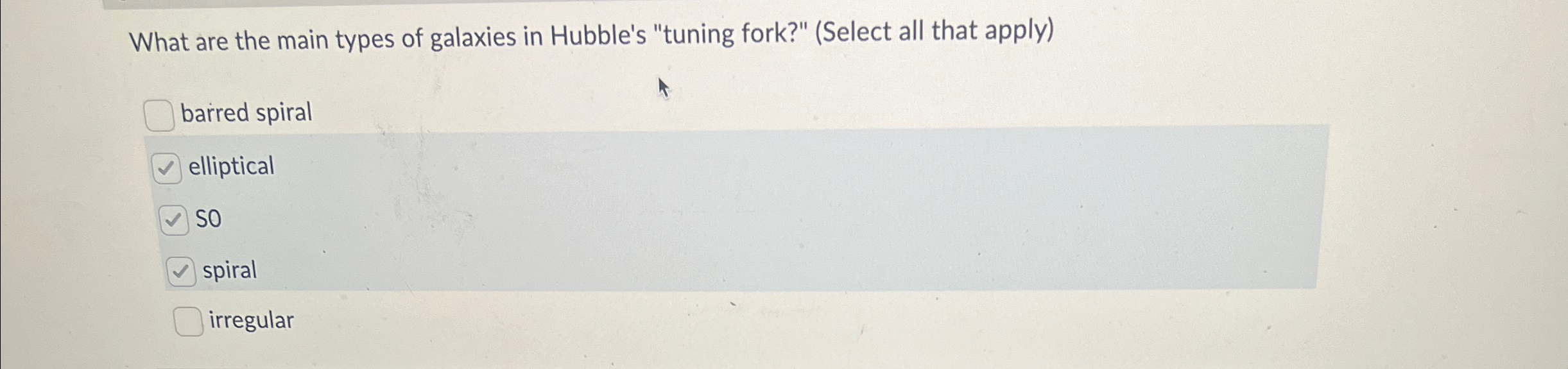 Solved What are the main types of galaxies in Hubble's | Chegg.com