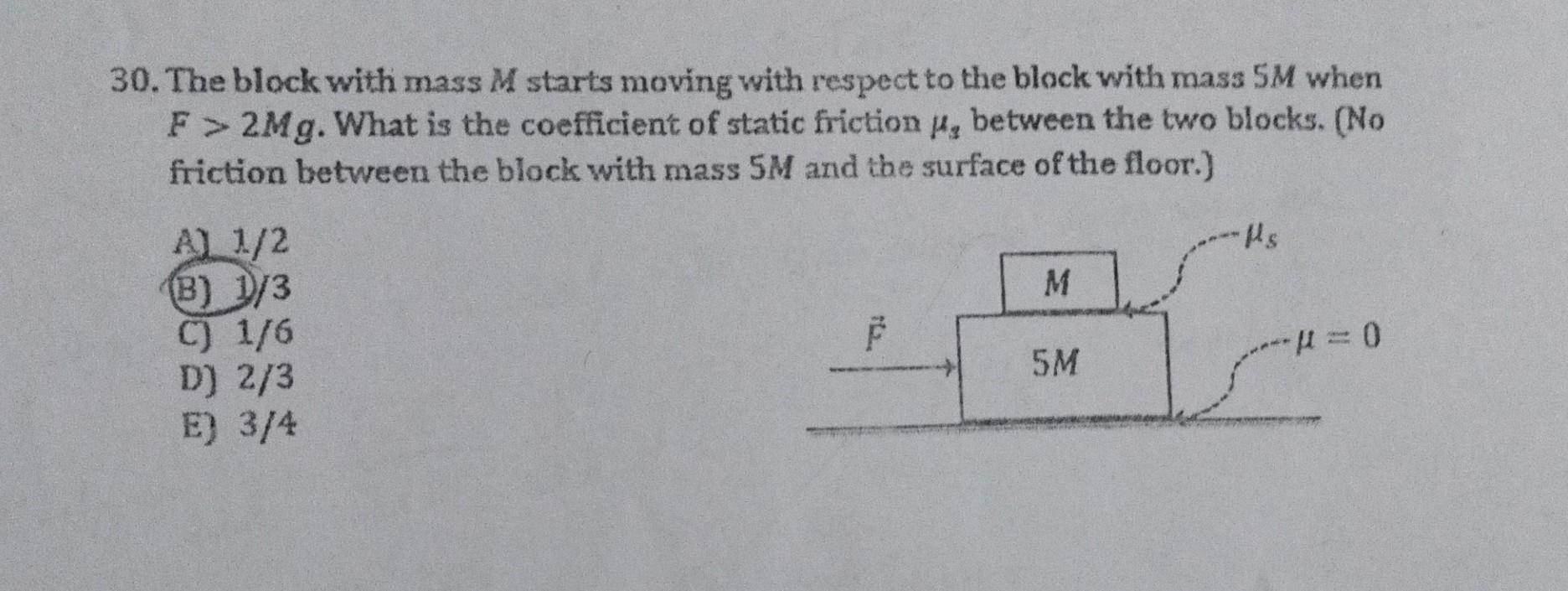 Solved 30. The block with mass M starts moving with respect | Chegg.com