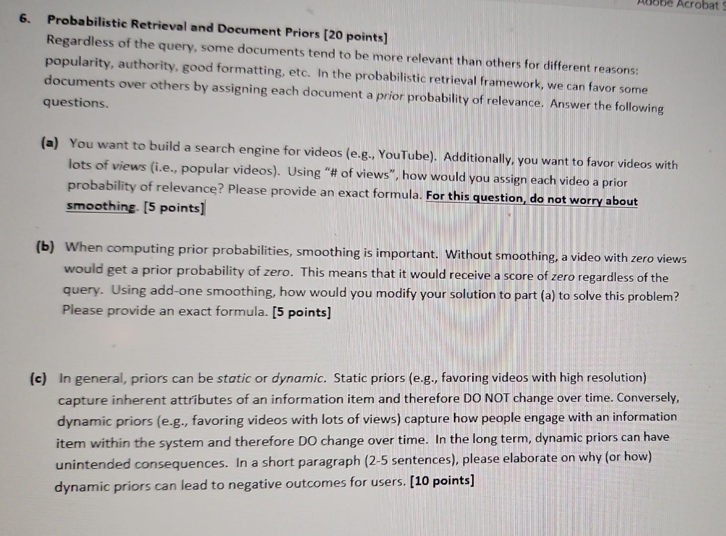 6. Probabilistic Retrieval and Document Priors [ 20 | Chegg.com