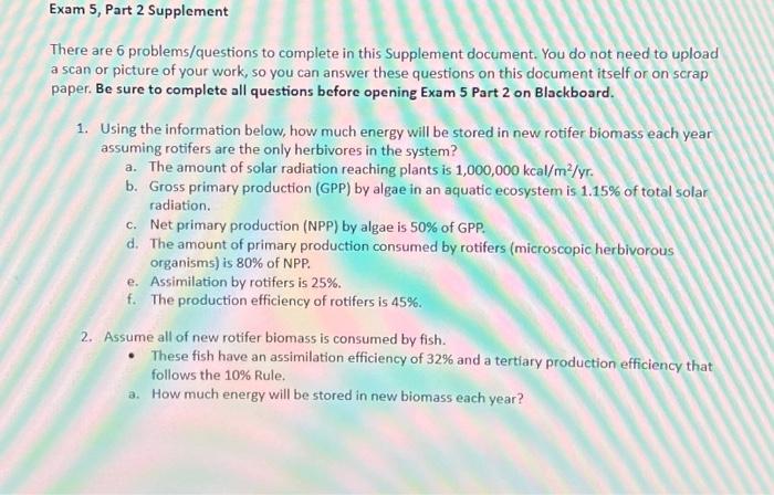 Solved Exam 5, Part 2 Supplement There are 6 | Chegg.com