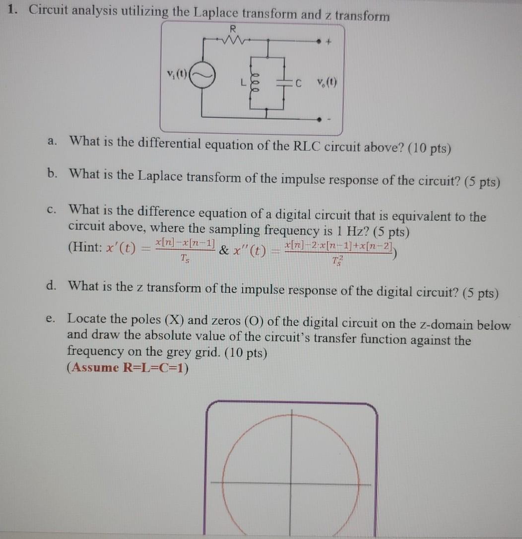 Solved 1. Circuit analysis utilizing the Laplace transform | Chegg.com
