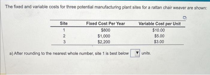 Solved The fixed and variable costs for three potential | Chegg.com